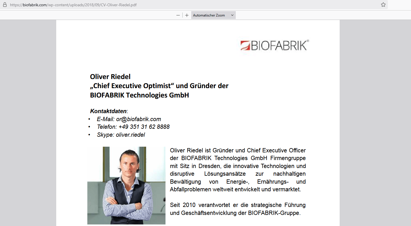 Oliver Riedel - Biofabrik Technologies GmbH